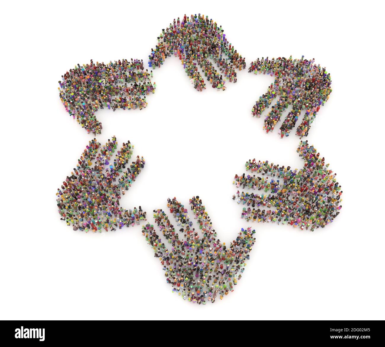 Large crowd of people in a shape of hands. Close up view of young ...