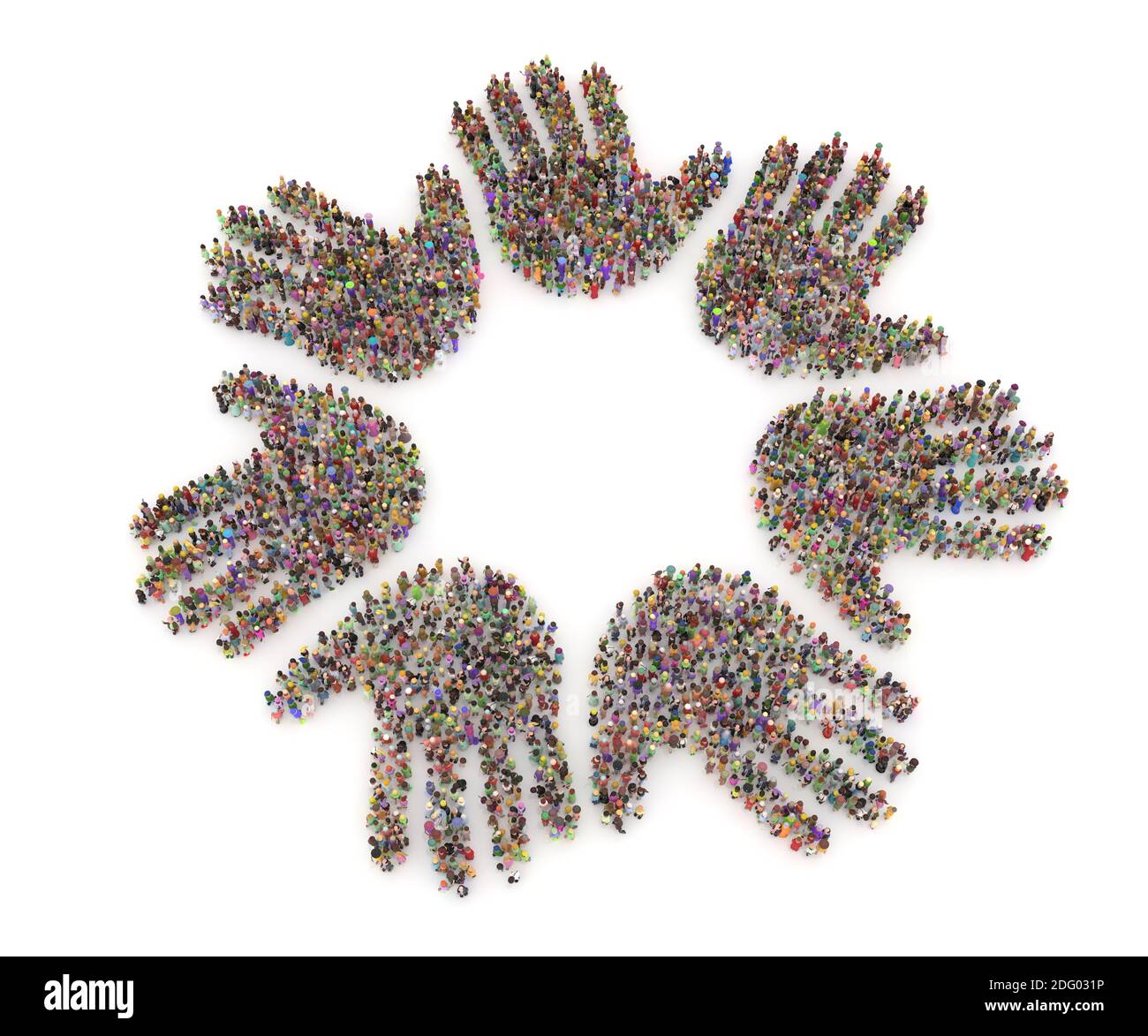 Large crowd of people in a shape of hands. Close up view of young ...