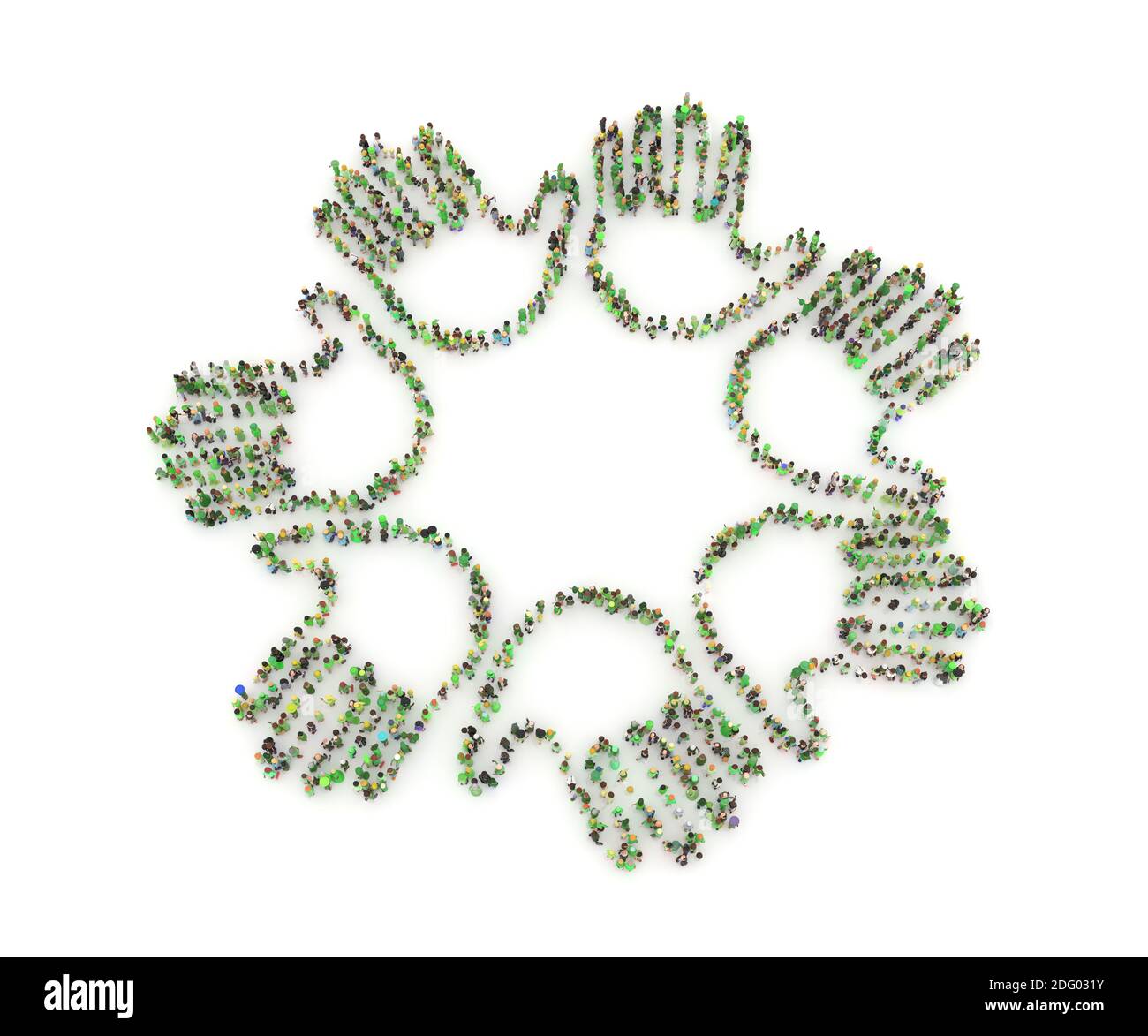 Large crowd of people in a shape of hands. Close up view of young ...