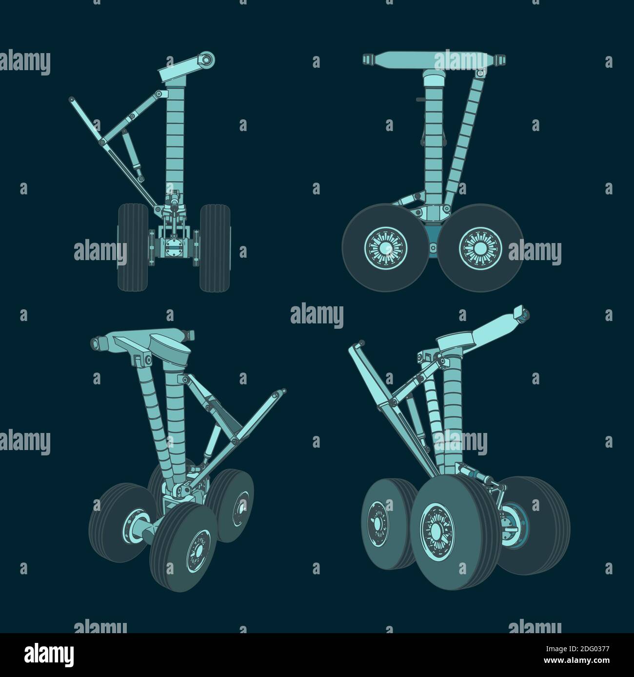 Stylized vector cartoon illustrations of a large airplane landing gear ...