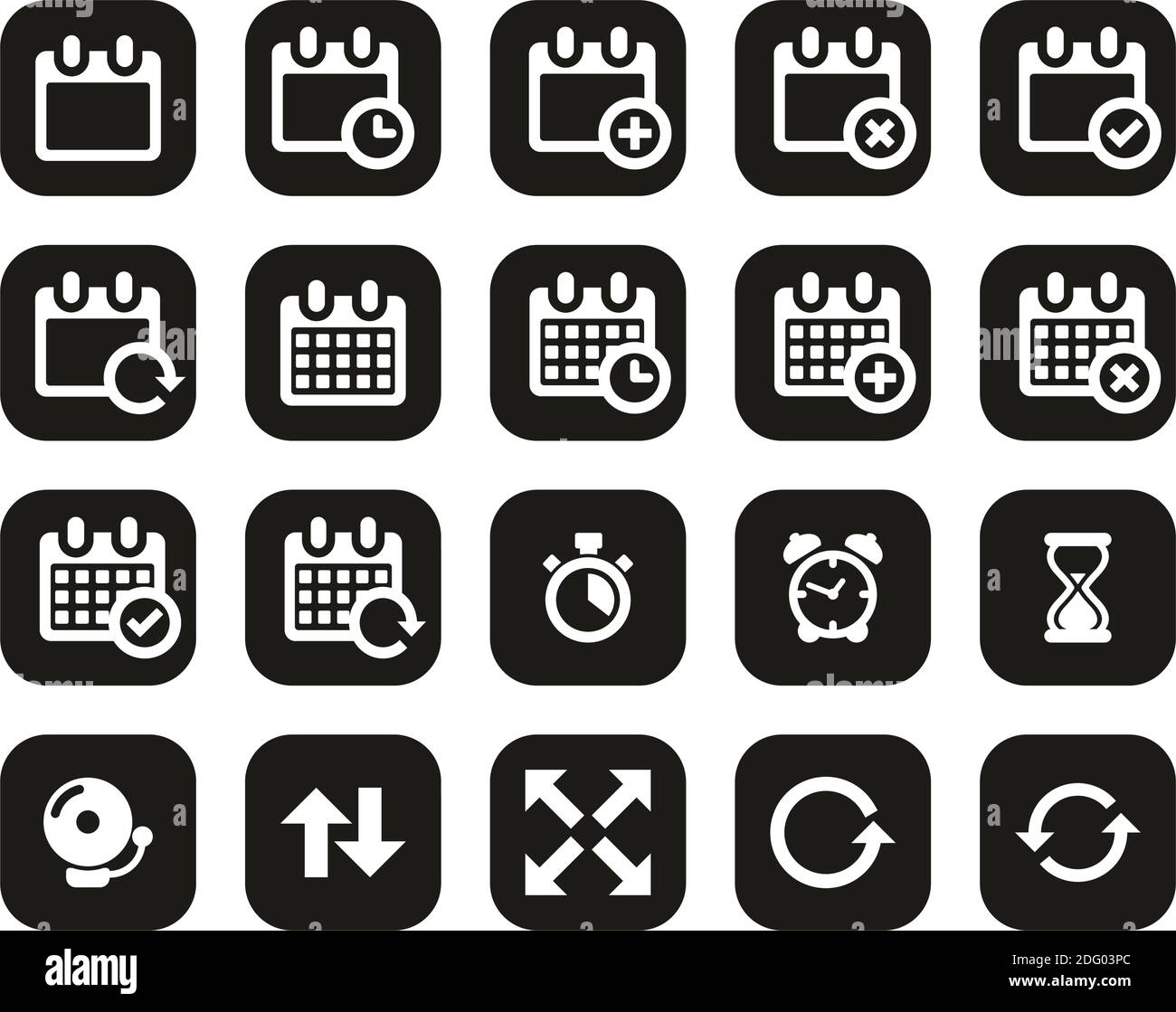 Time Or Schedule Icons White On Black Flat Design Set Big Stock Vector Image & Art - Alamy