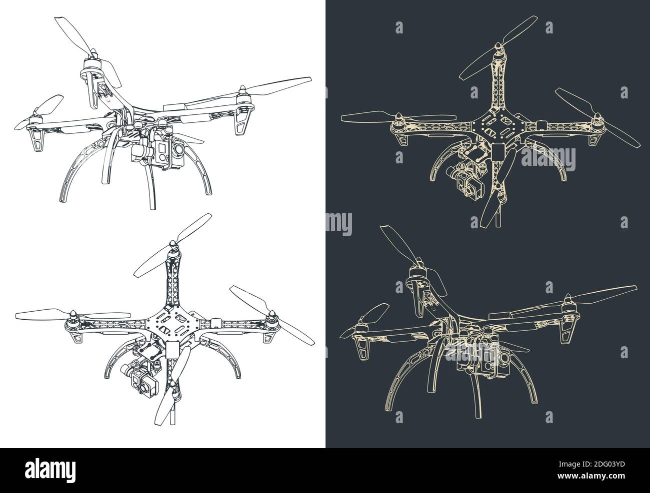Stylized vector illustrations of the outline of a large drone Stock ...