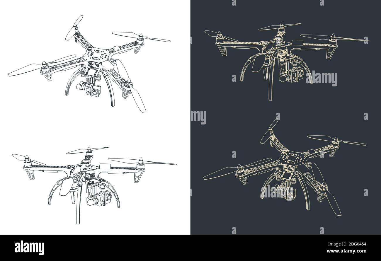 Stylized vector illustrations of the outline of a large drone Stock ...