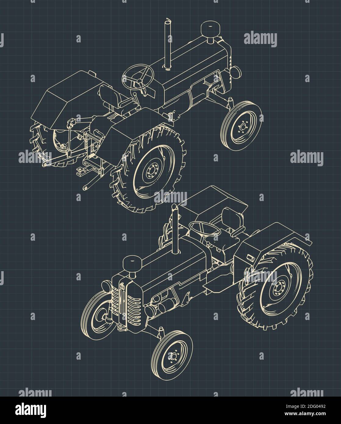 Stylized vector illustrations of a Tractor in isometric drawings Stock ...