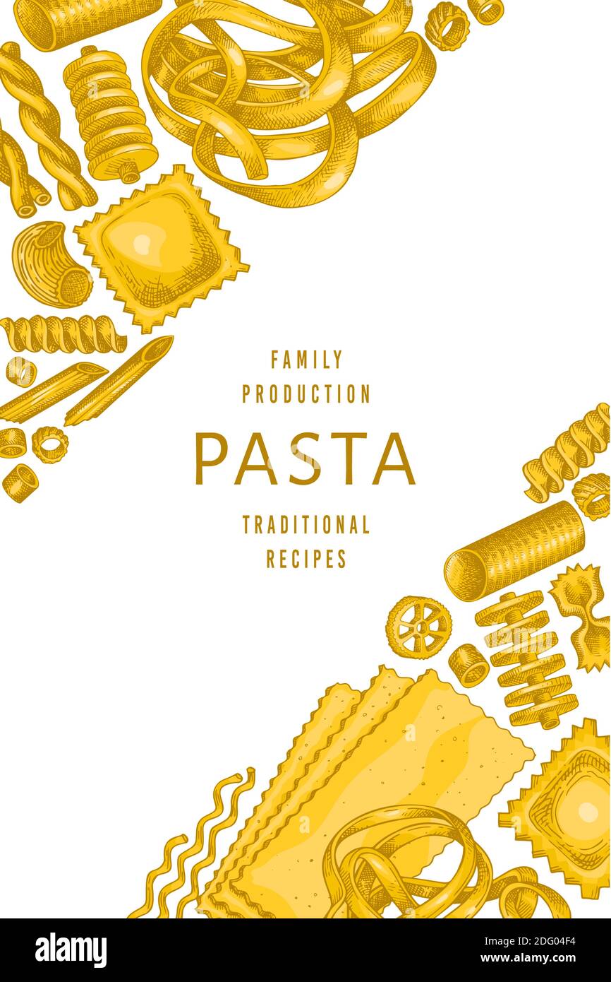 Italian pasta design template. Hand drawn vector food illustration ...