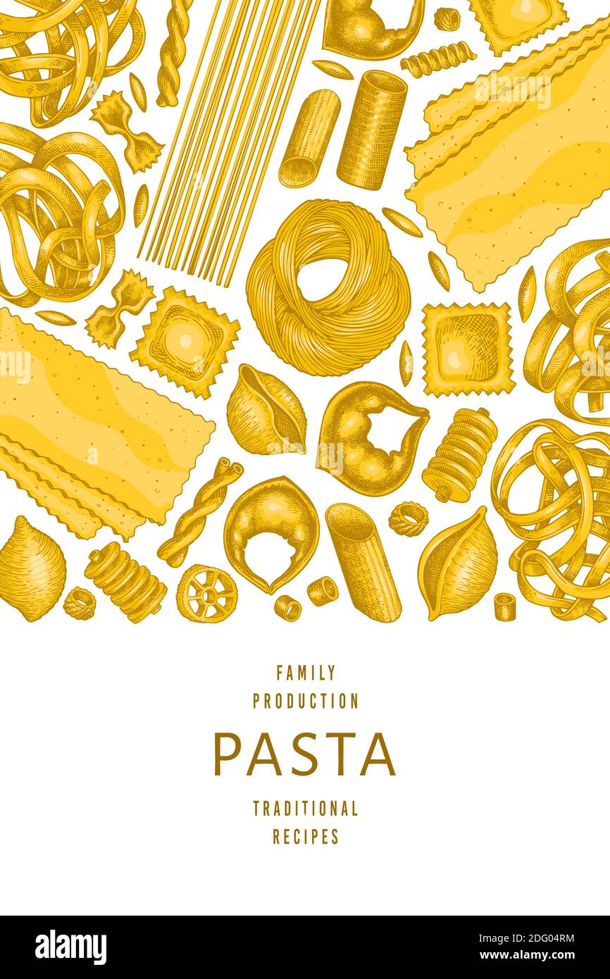 Italian pasta design template. Hand drawn vector food illustration ...