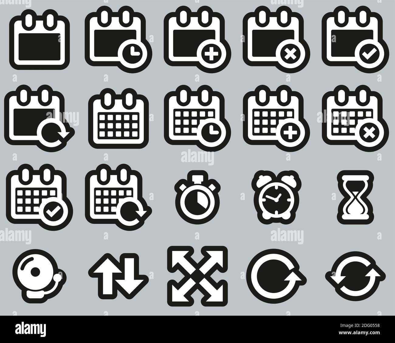 Time Or Schedule Icons White On Black Sticker Set Big Stock Vector ...