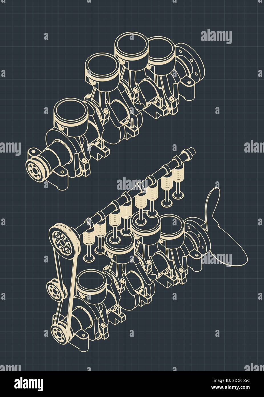 Stylized vector illustrations of drawings of Piston group with ...