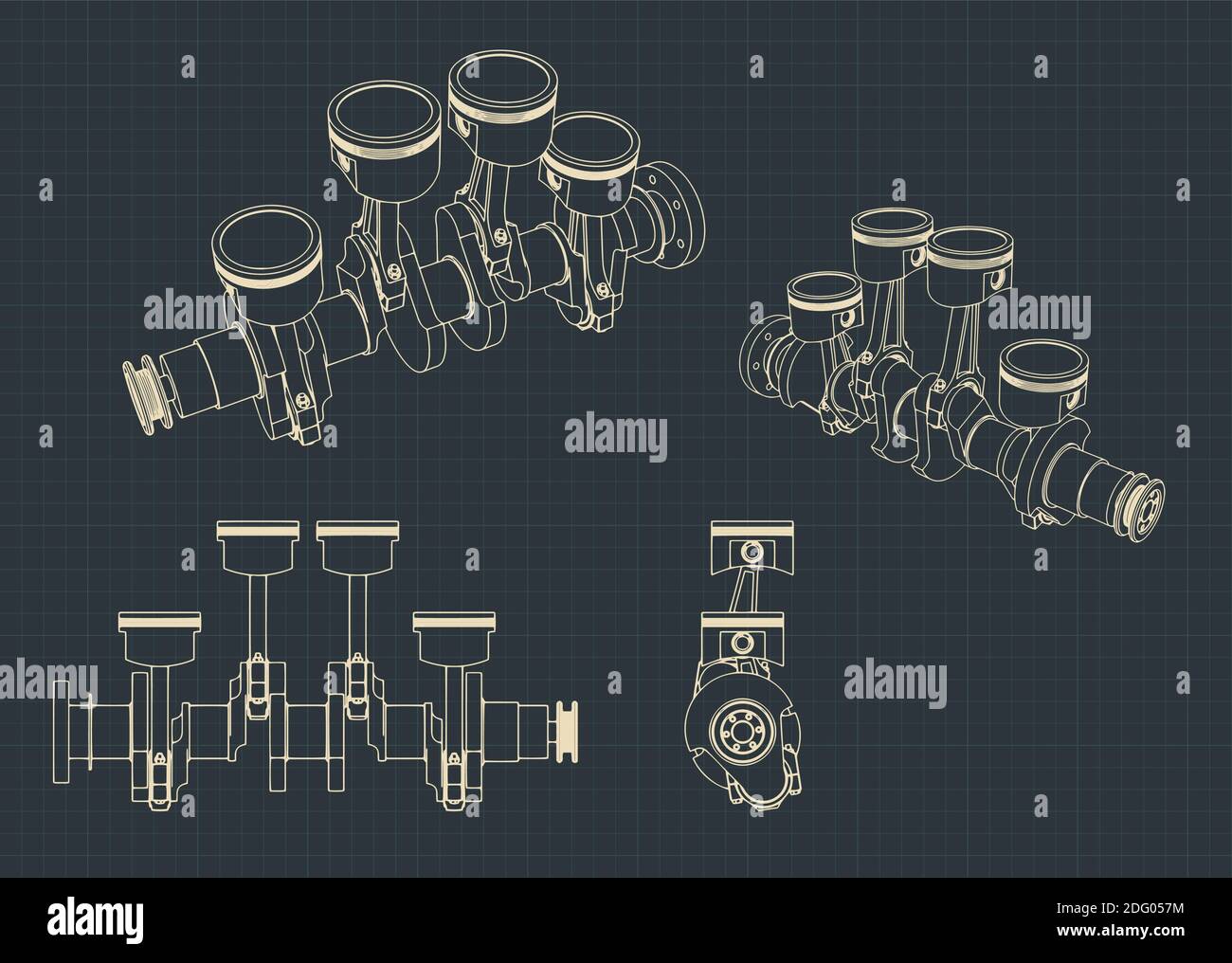 Stylized vector illustrations of drawings of Piston group with ...