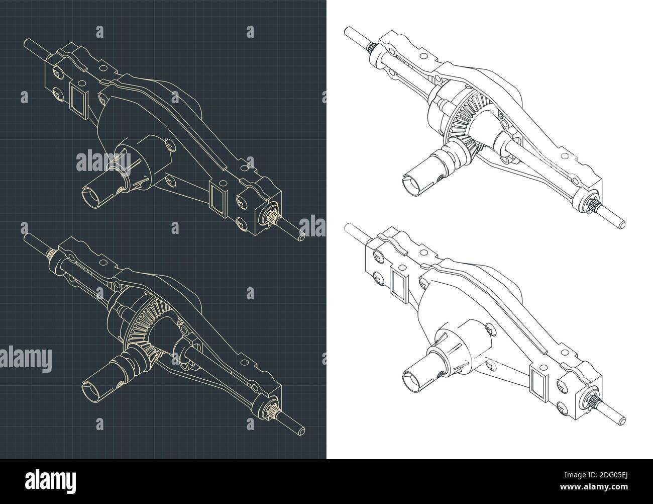 Stylized vector illustration of isometric drawings of the rear ...