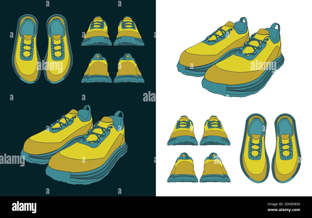 Stylized vector illustration of Sneakers color drawings mini Set Stock ...