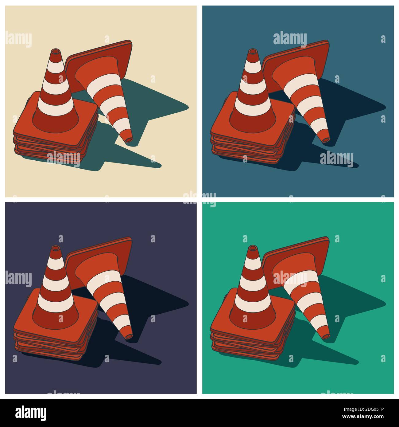 Stylized vector color illustrations of traffic cones mini Set Stock ...