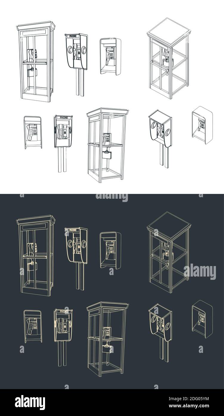 Stylized vector illustration of a set of different telephone booths ...