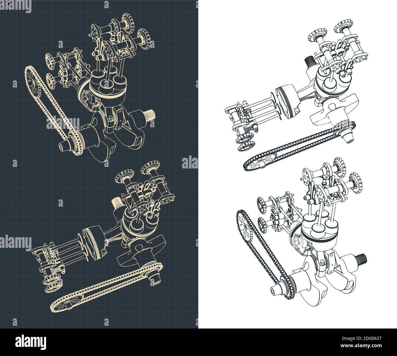 Stylized vector illustration of Two-cylinder Motorcycle engine with ...