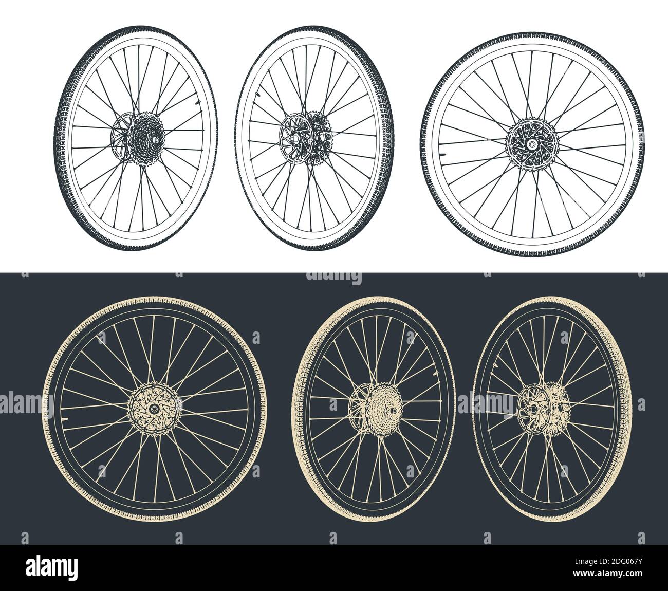 Stylized vector illustration of road bike wheel drawings Stock Vector ...