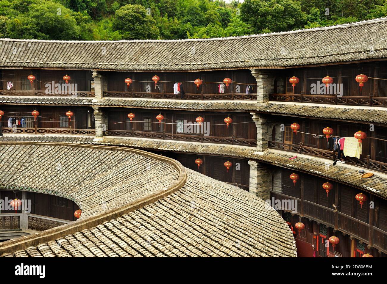 Tiled roofs of traditional Hakka Earthen houses in Fujian province ...