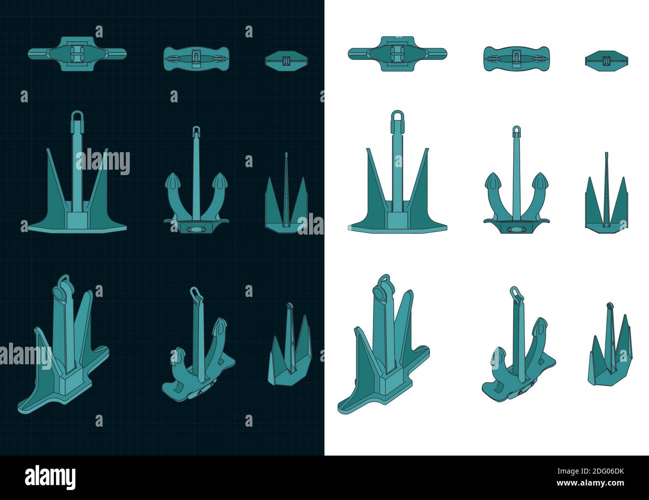 Stylized vector illustration of different anchor color drawings Stock ...