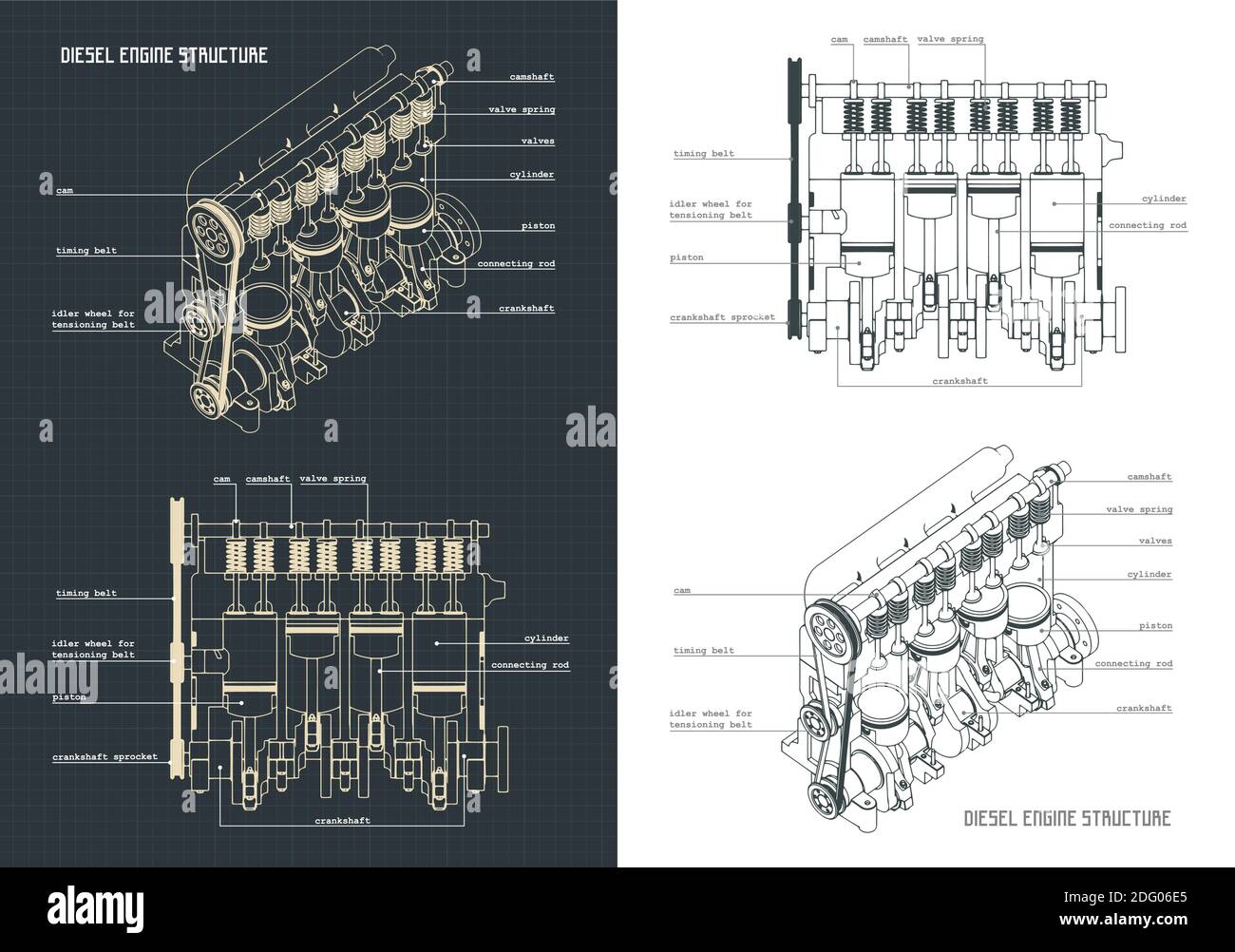 Vector drawings and basic structure of a diesel four-cylinder engine ... Vector drawings and basic structure of a diesel four-cylinder engine ...