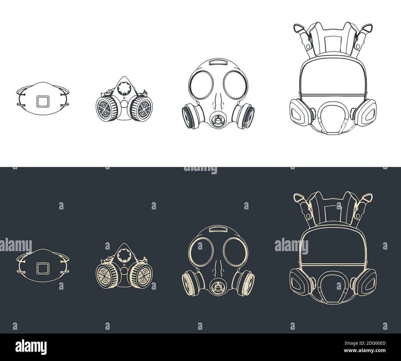 Stylized vector illustration of masks of different levels of biological ...