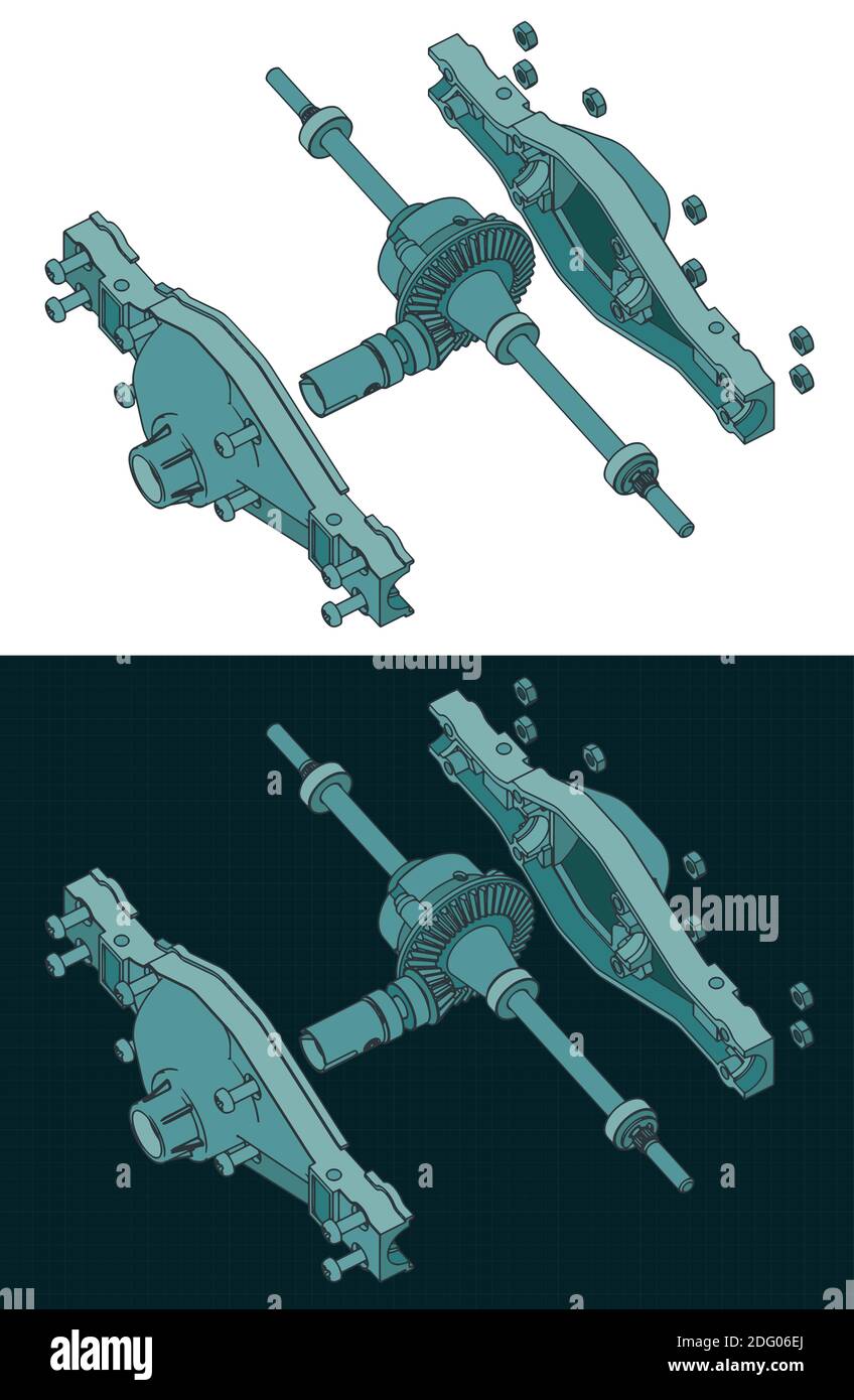 Stylized vector illustration of isometric color drawings of the rear ...