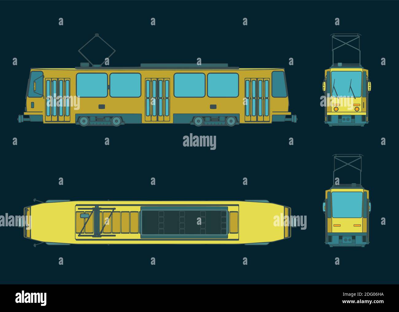 Stylized vector illustration of a city tram color drawings Stock Vector ...