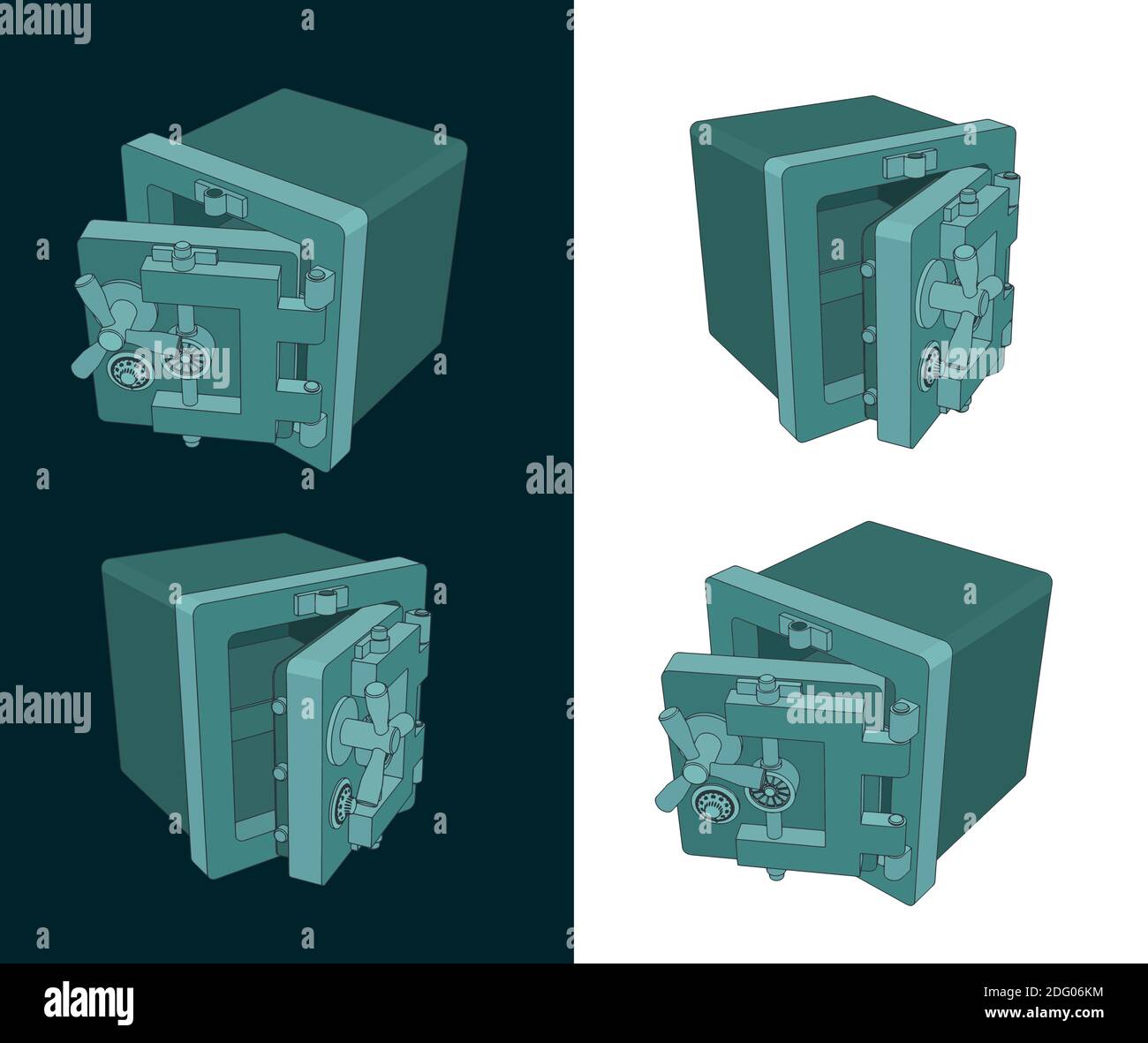 Stylized color vector illustrations of a closed and open safe Stock ...