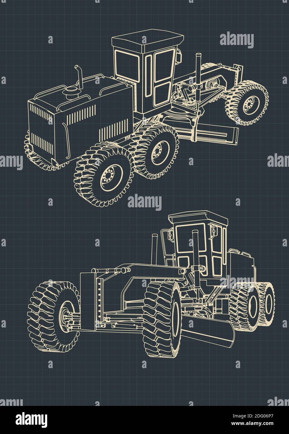 Stylized vector illustration of drawings of a road grader Stock Vector ...