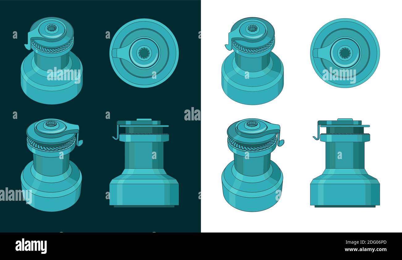 Stylized vector illustration of a yacht winch color drawing Stock ...