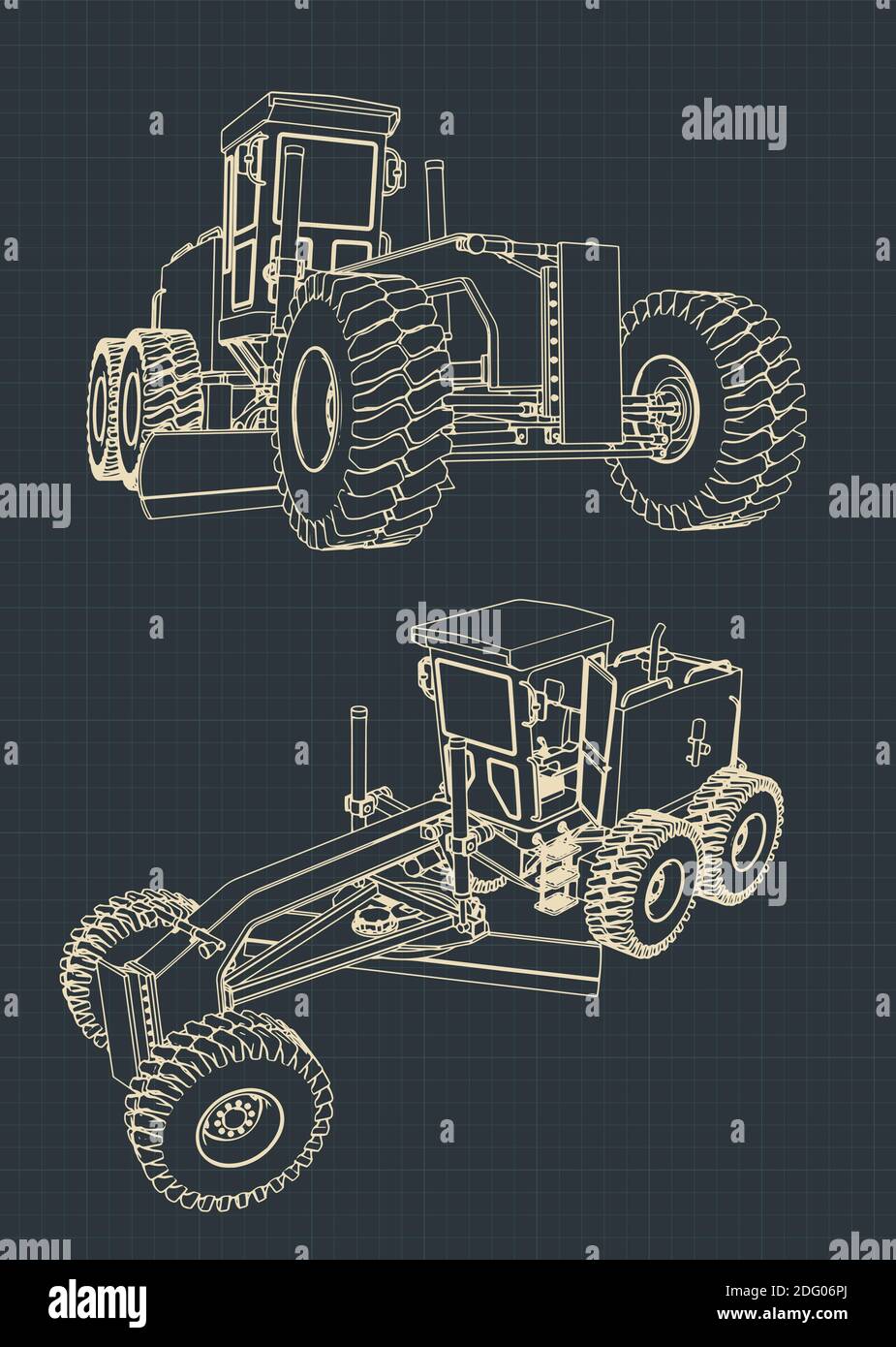 Stylized vector illustration of drawings of a road grader Stock Vector ...