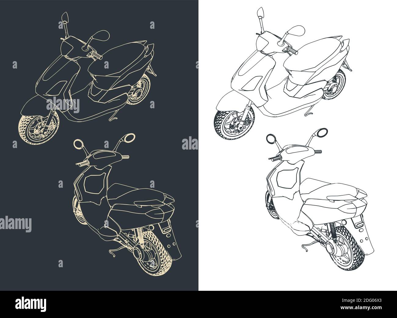 Stylized vector illustration of a modern moped drawings Stock Vector ...