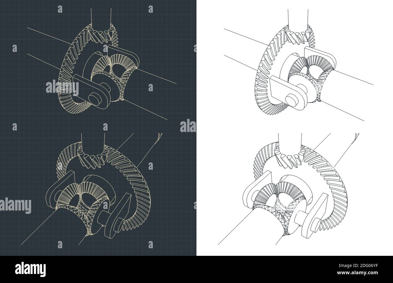 Stylized vector illustration of automobile differential drawings Stock ...