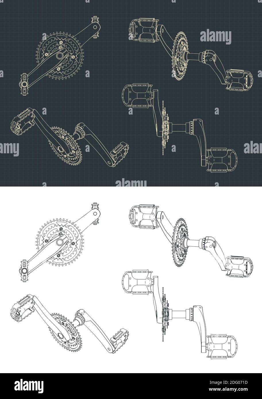 Vector illustration of drawings of a bicycle part. Bicycle crankset ...