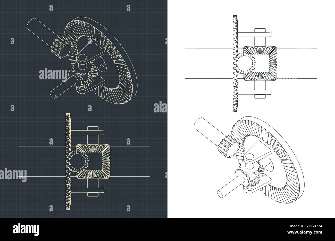 Stylized vector illustration of automobile differential drawings Stock ...