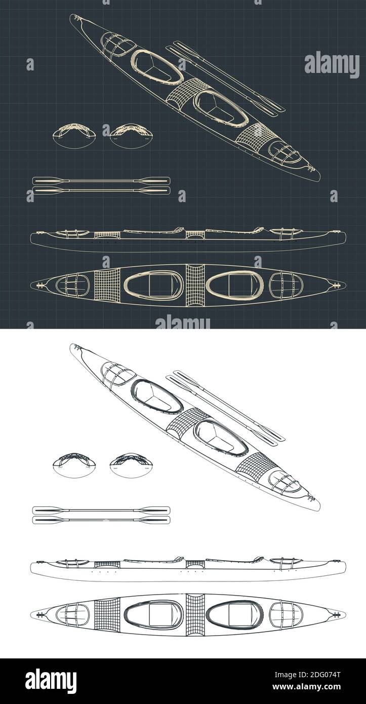 Stylized vector illustration of drawings of a double kayak Stock Vector ...