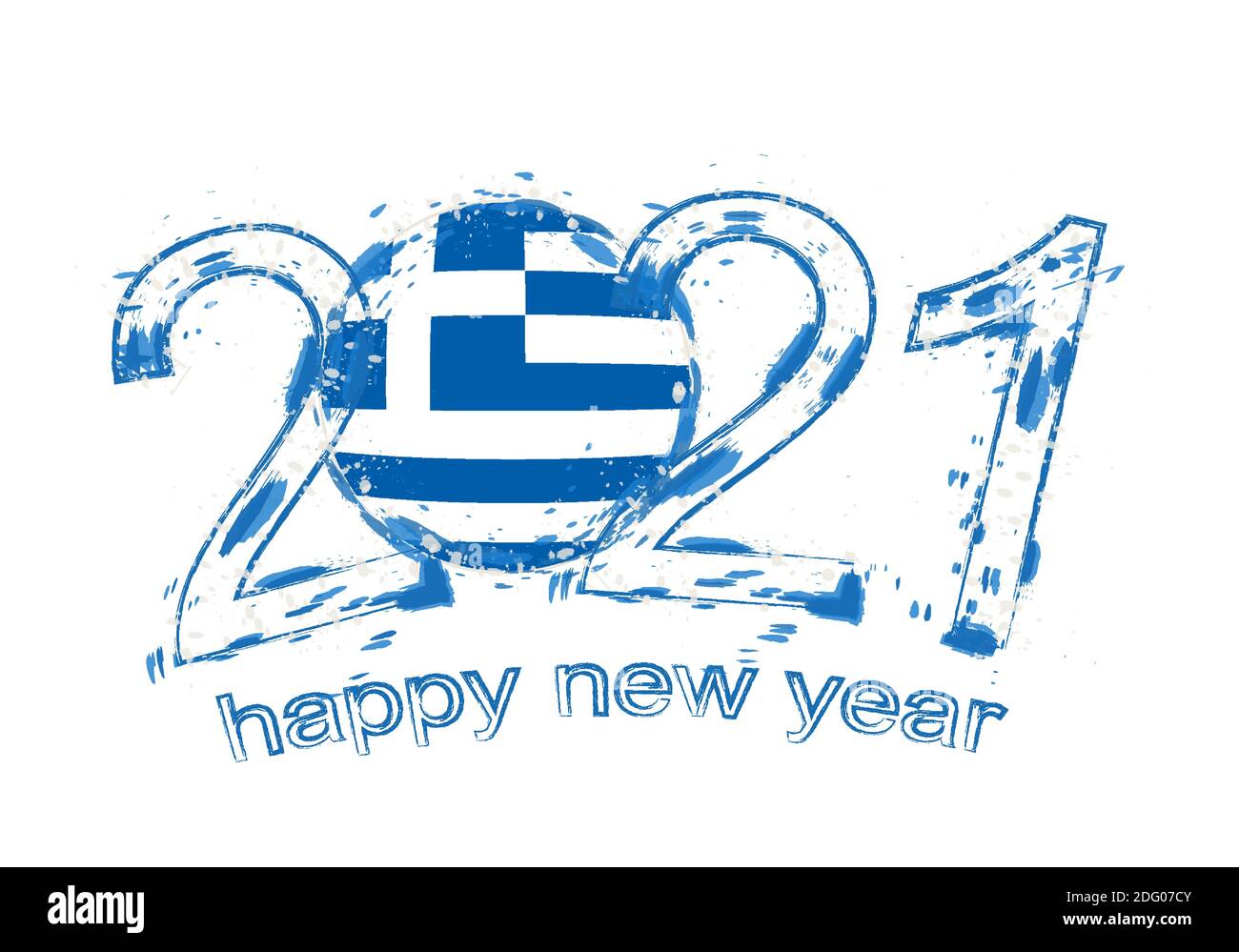 Happy New 2021 Year with flag of Greece. Holiday grunge vector ...