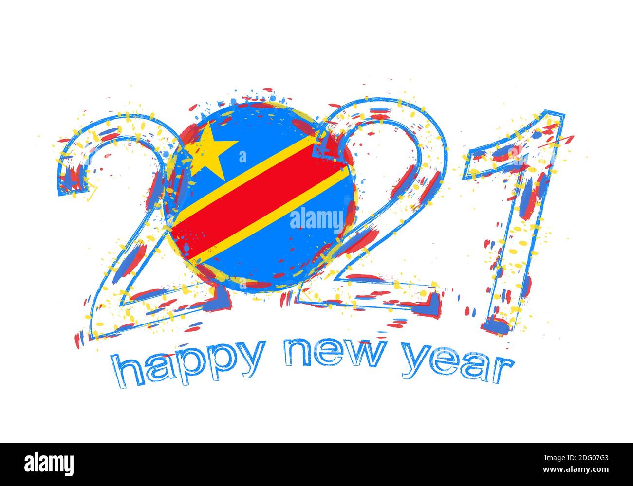 Happy New 2021 Year with flag of DR Congo. Holiday grunge vector ...