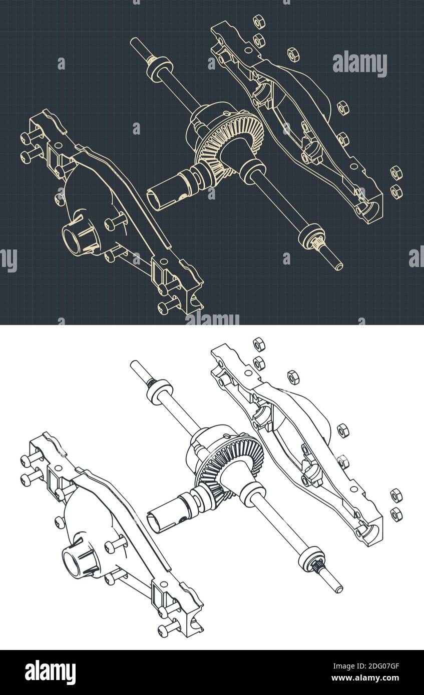 Stylized vector illustration of isometric drawings of the rear ...