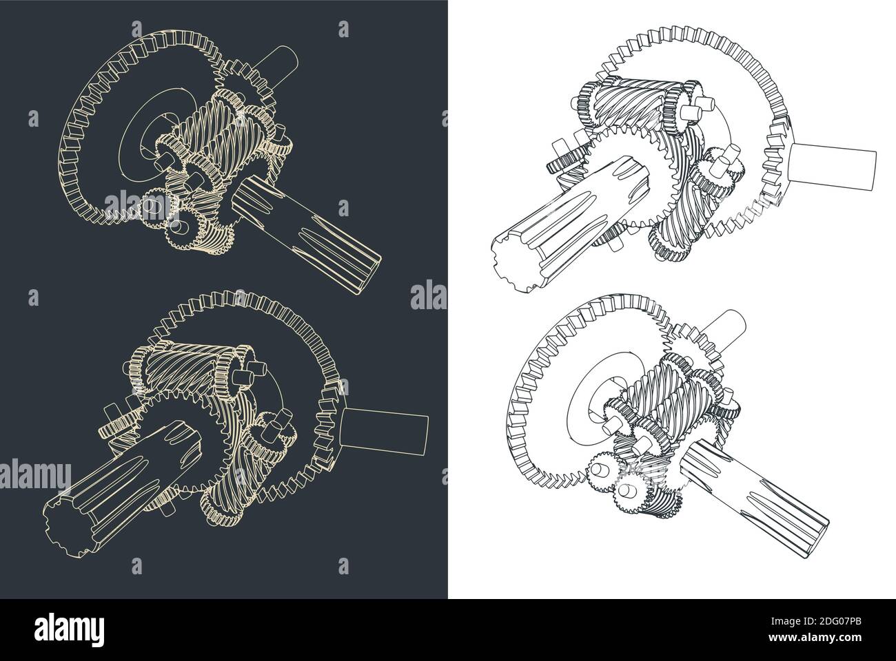 Stylized vector illustration of torsen differential drawings mini Set ...