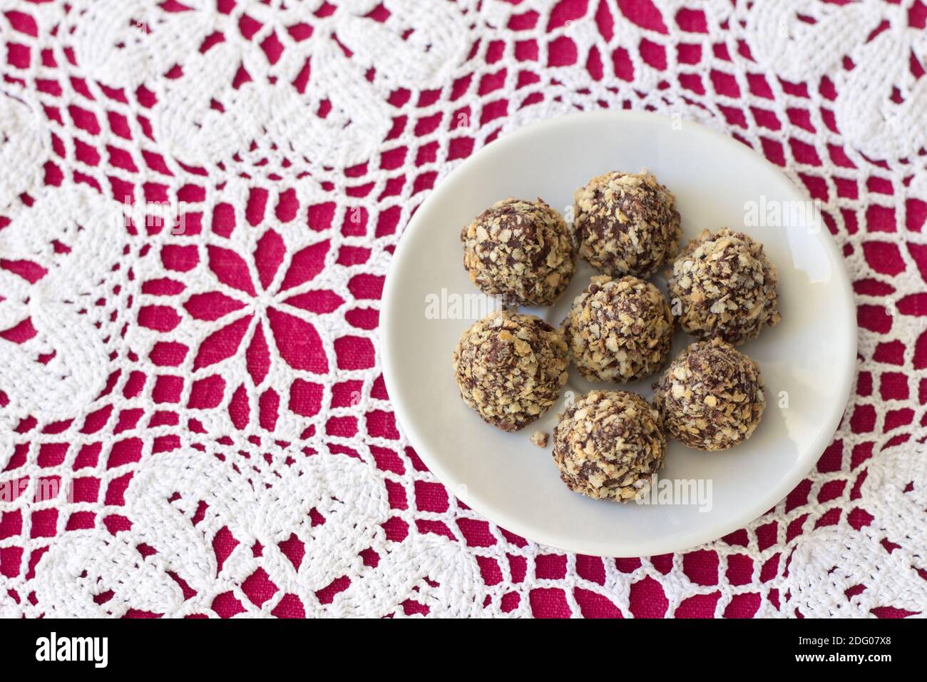 Homemade truffles with peanut butter, chocolate glaze and waffle crumbs ...
