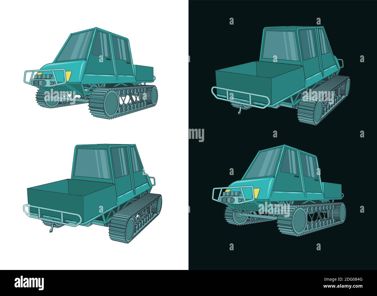 Stylized color vector illustration of a tracked all-terrain vehicle ...