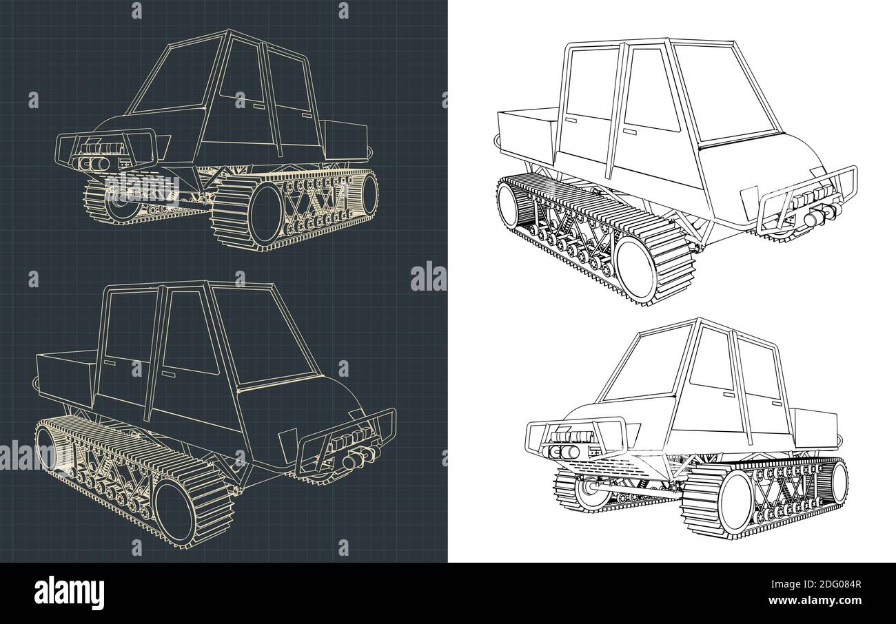 Stylized vector illustration of drawings of a tracked all-terrain ...