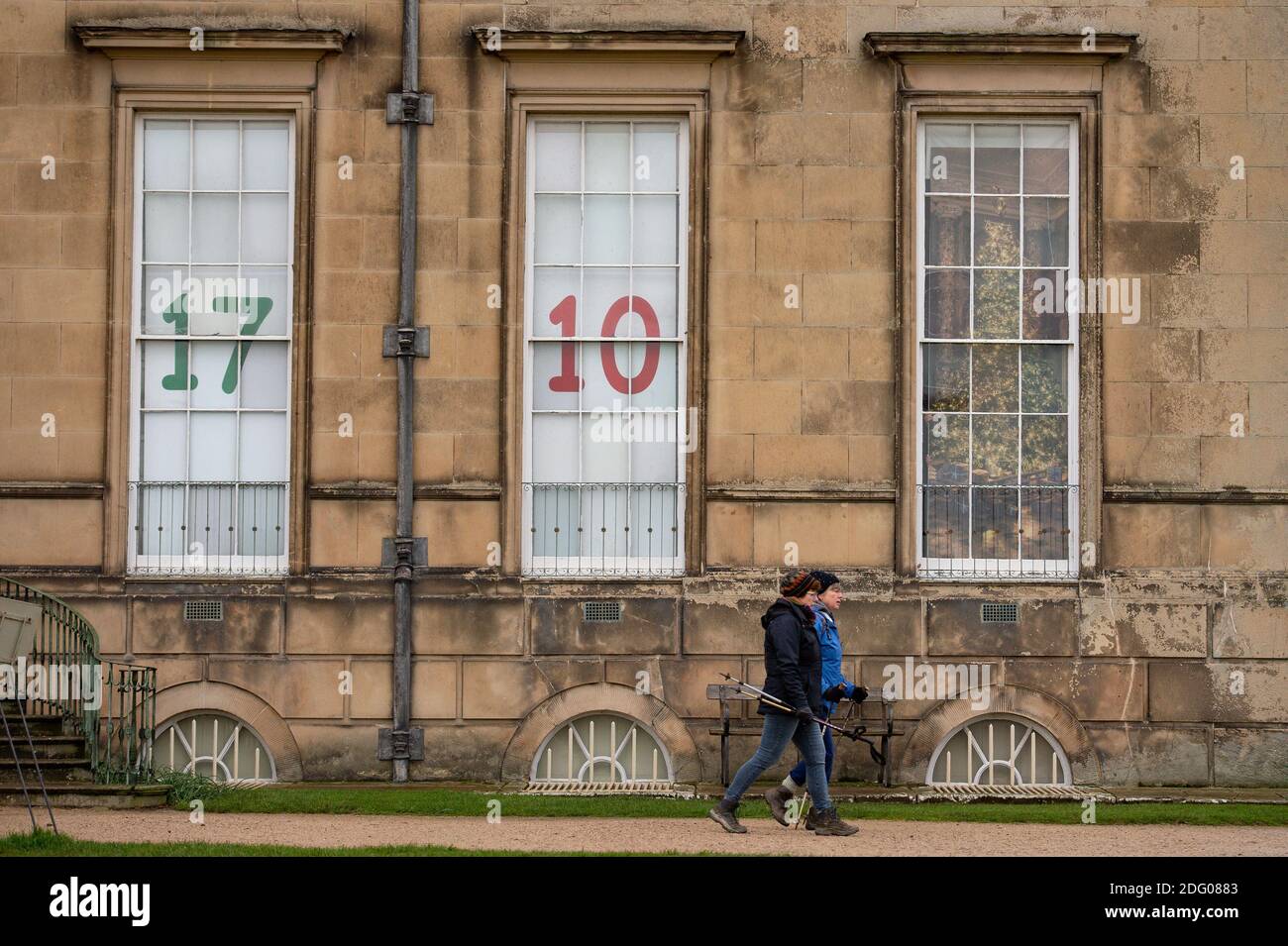 The regency facade of Attingham Park in Shropshire is transformed into a giant advent calendar ...