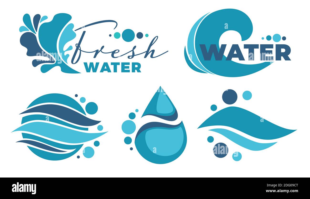 Fresh water labels with drops and waves vector Stock Vector Image & Art ...