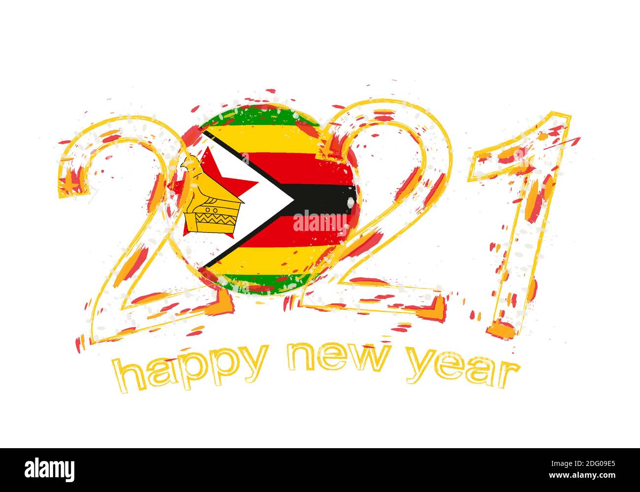 Happy New 2021 Year with flag of Zimbabwe. Holiday grunge vector ...
