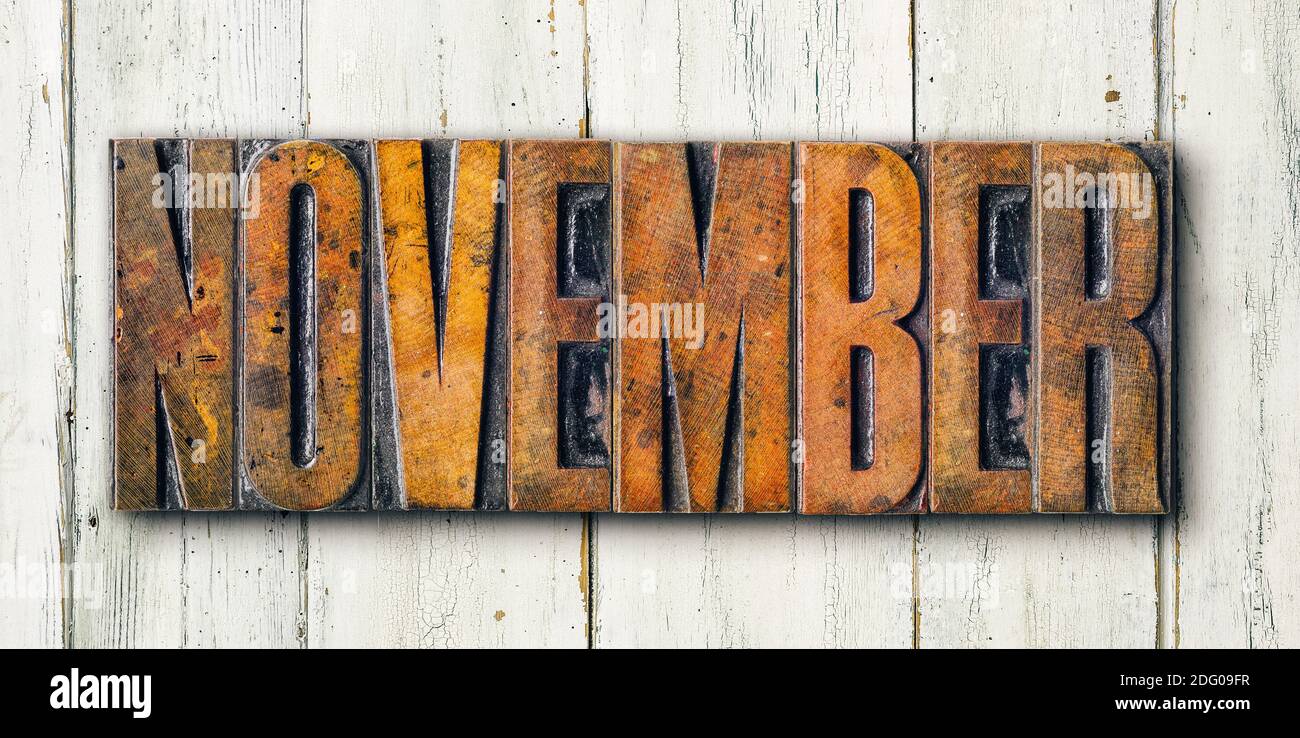 Antique letterpress wood type printing blocks on a white backgound ...