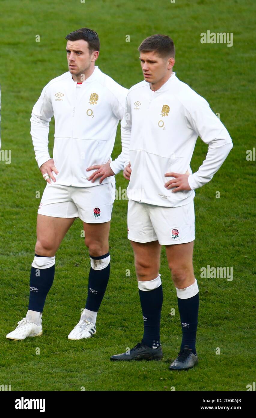 LONDON, ENGLAND - DECEMBER 06: George Ford and Owen Farrell of England ...