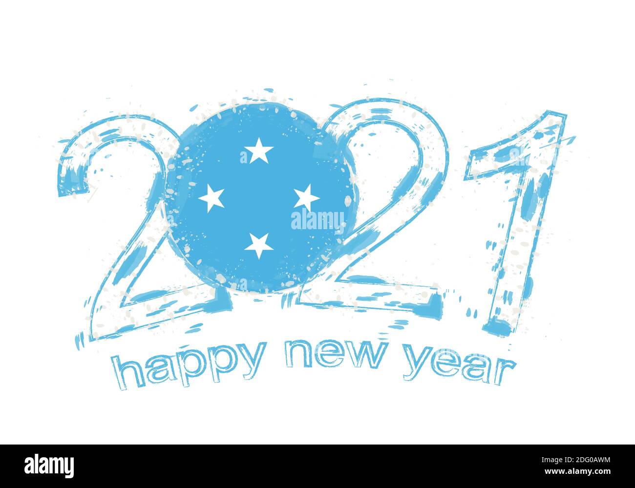 Happy New 2021 Year with flag of Micronesia. Holiday grunge vector ...