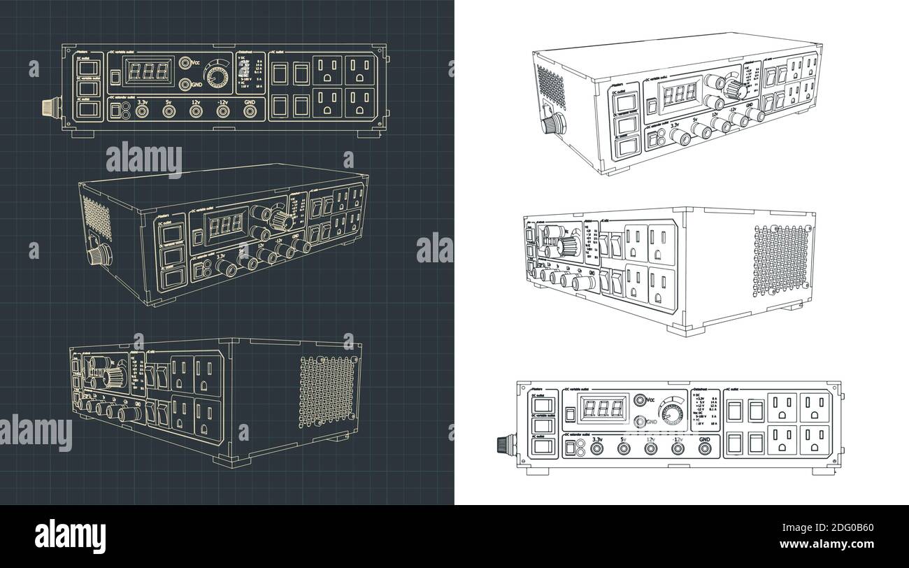 Stylized vector illustration of laboratory power supply drawings Stock ...