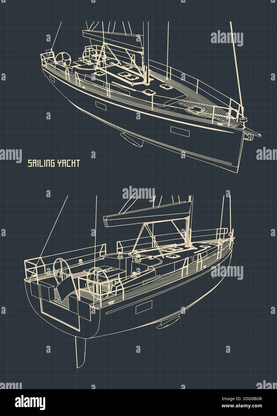 Stylized vector illustration of blueprints of a sailing yacht Stock ...