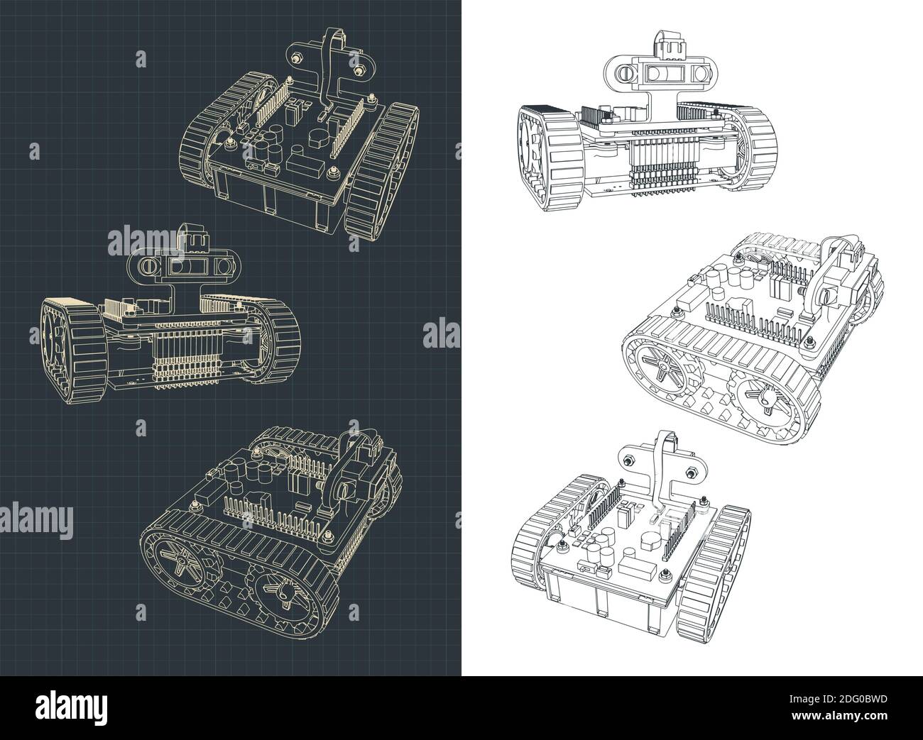 Stylized vector illustration of a Tracked Robot drawings Stock Vector ...